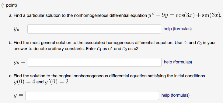 Solved 1 point) a. Find a particular solution to the | Chegg.com