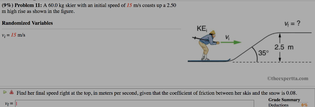 Solved (996) Problem 11 : A 60.0 kg skier with an initial | Chegg.com Solved (996) Problem 11 : A 60.0 kg skier with an initial | Chegg.com