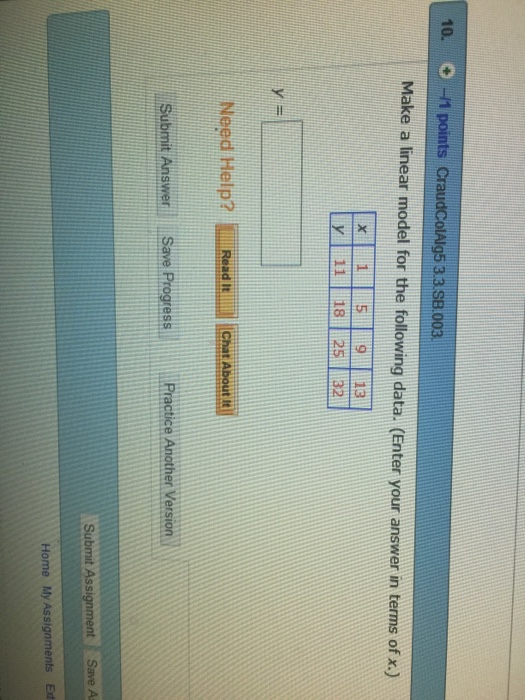 Solved Make a linear model for the following data. (Enter | Chegg.com