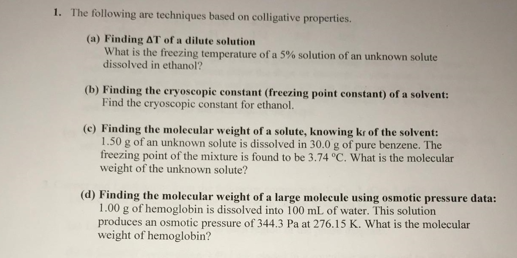 Solved The following are techniques based on colligative | Chegg.com