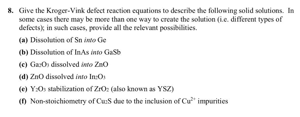 Solved Give the Kroger-Vink defect reaction equations to | Chegg.com