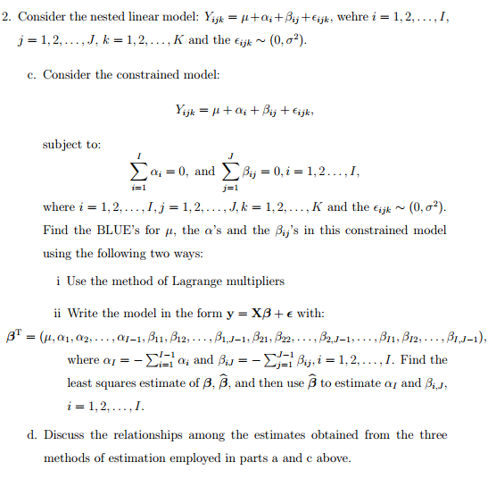 Consider the nested linear model: Y_ijk = mu + | Chegg.com