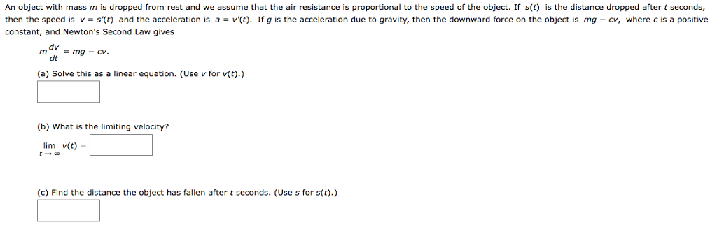 Solved An object with mass m is dropped from rest and we | Chegg.com