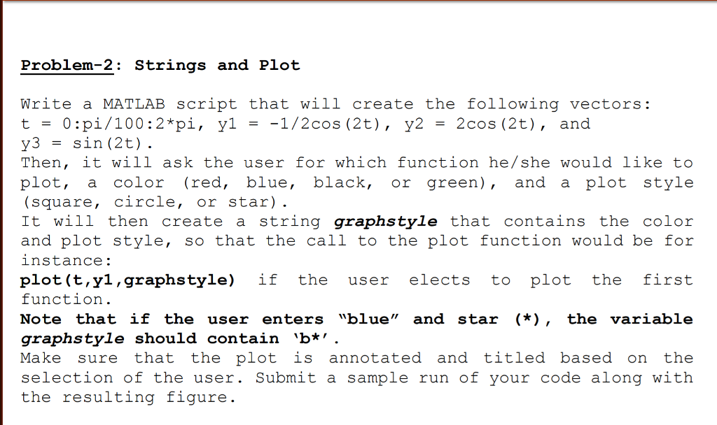 Solved Problem 2 Strings And Plot Write A Matlab Script 5371