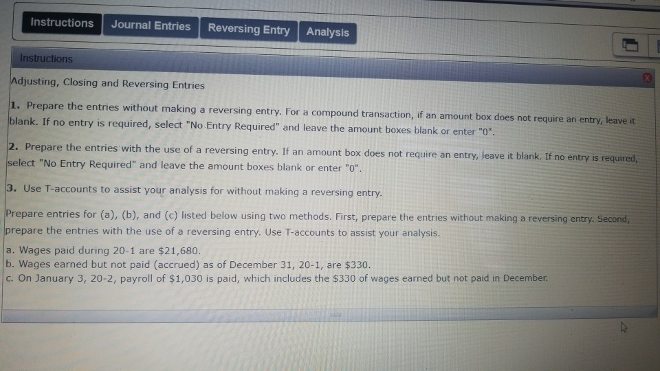 Solved Instructions Journal Entries Reversing Entry Analysis | Chegg.com