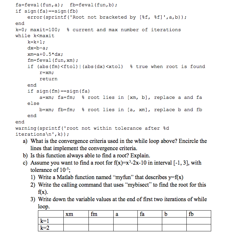 Solved Problem 4 Consider "mybisect" function given to you | Chegg.com