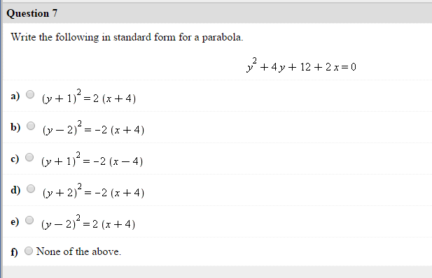 Solved Question 7 Write the following in standard form for a | Chegg.com