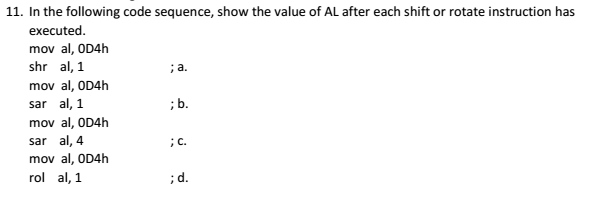 Solved 11. In the following code sequence, show the value of | Chegg.com