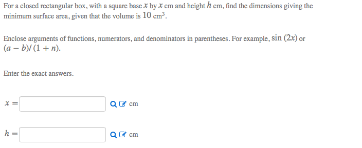 Solved For a closed rectangular box, with a square base x by | Chegg.com