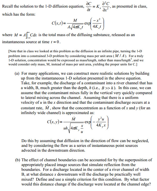 Solved Recall the solution to the 1-D diffusion equation, | Chegg.com