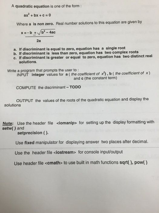 Solved A Quadratic Equation Is One Of The Form Ax2 Bx C