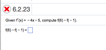 Solved 6.2.23 Given f"(x) =-4x-5, compute f(6)-f(-1 | Chegg.com