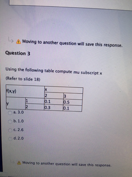 Solved Using the following table compute mu subscript x a. | Chegg.com