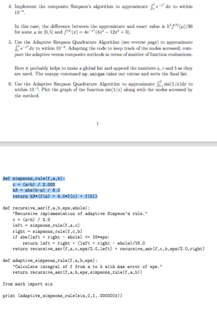 Implement The Composite Simpsons Algorithm To 