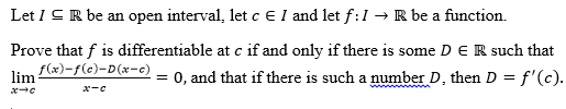 Solved Let I subset R be an open interval, let c epsilon I | Chegg.com