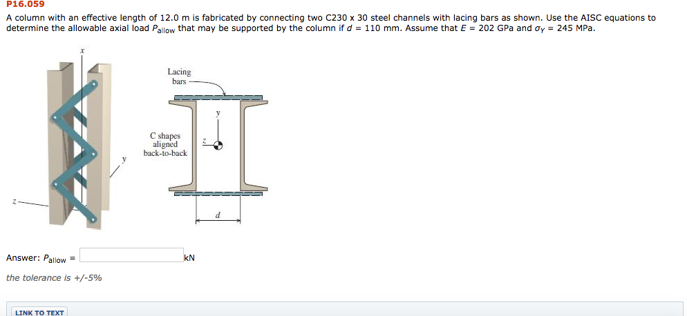 Solved P16.059 A column with an effective length of 12.0 m | Chegg.com