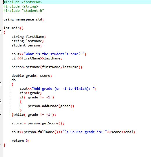 Solved student.cpp: #include "student,h" student::student | Chegg.com