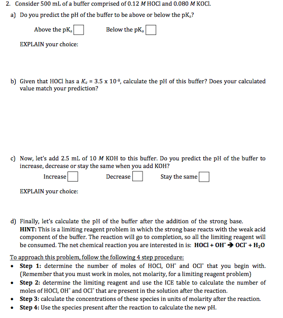 Solved Consider 500 mL of a buffer comprised of 0.12 M HOCl | Chegg.com