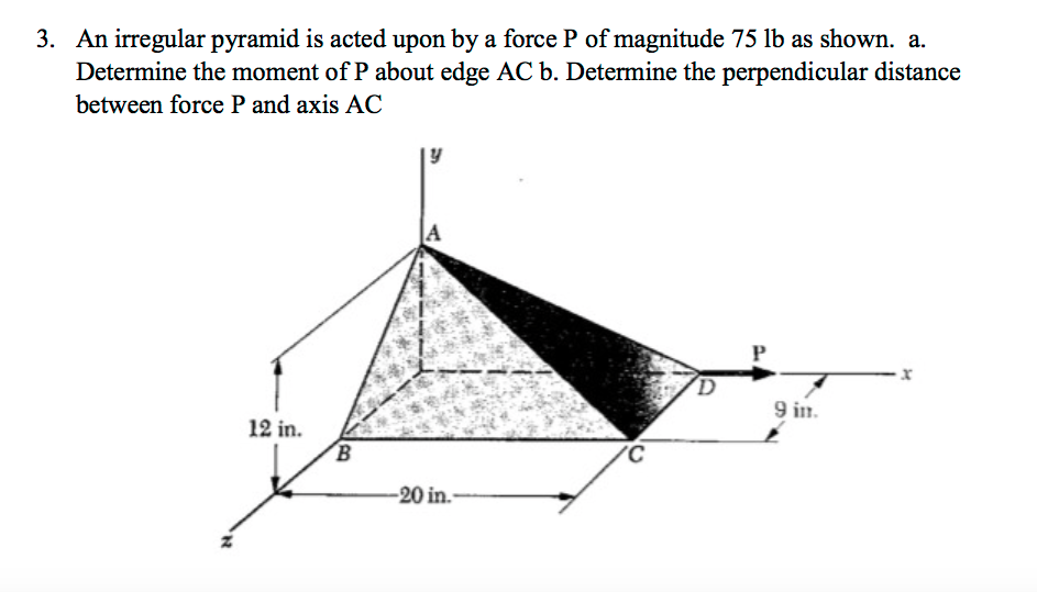 Solved An irregular pyramid is acted upon by a force P of | Chegg.com