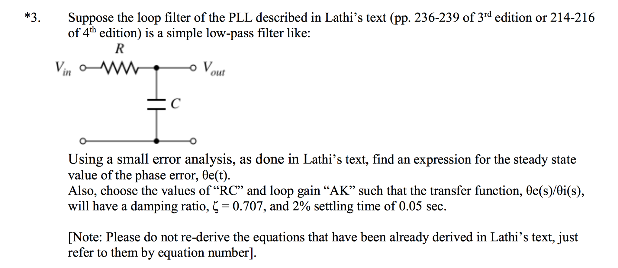 Solved Suppose the loop filter of the PLL described in | Chegg.com