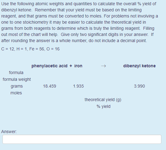 Solved Use the following atomic weights and quantities to | Chegg.com
