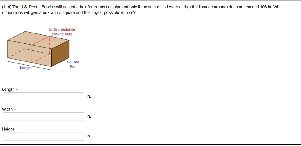 Solved The U.S. Postal Service will accept a box for | Chegg.com