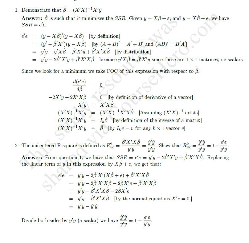 Solved Econometrics question. Please give the DETAILED | Chegg.com
