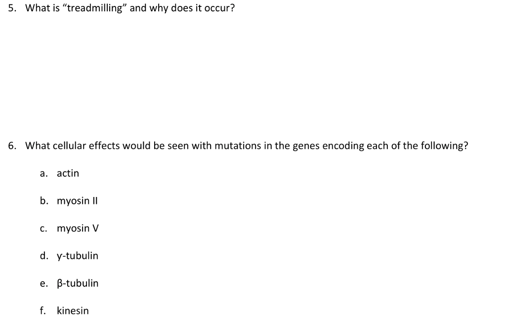 Solved 5. What is "treadmilling" and why does it occur? 6. | Chegg.com