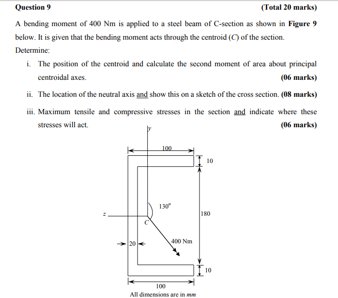 Solved Question9 A bending moment of 400 Nm is applied to a | Chegg.com