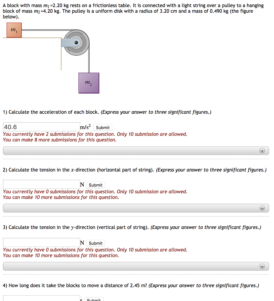 Solved A block with mass mi -2.20 kg rests on a frictionless | Chegg.com