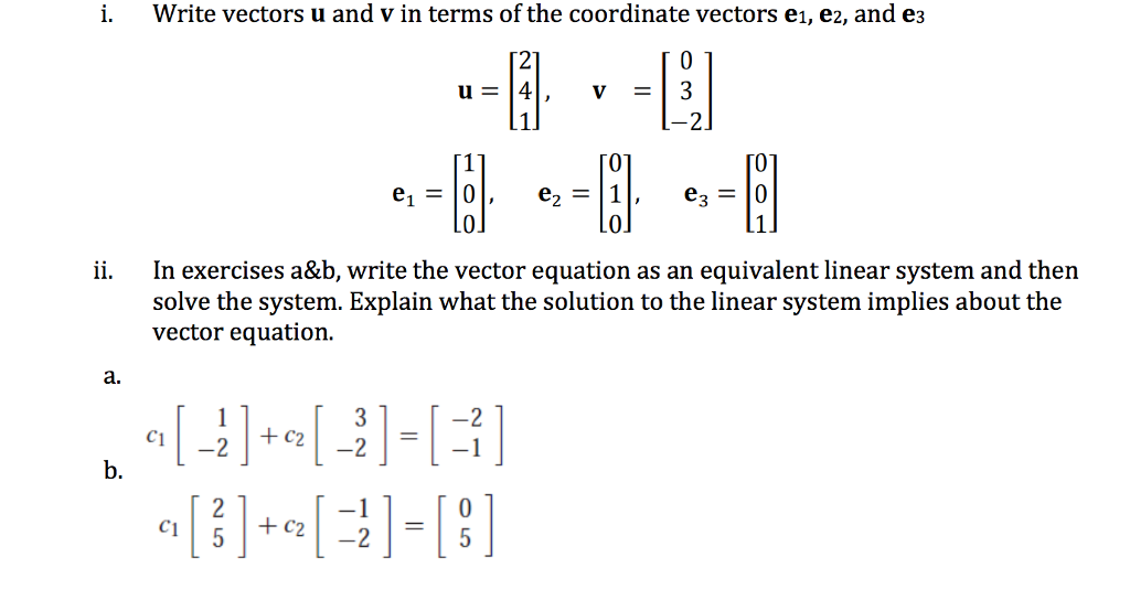 Solved i. Write vectors u and v in terms of the coordinate | Chegg.com