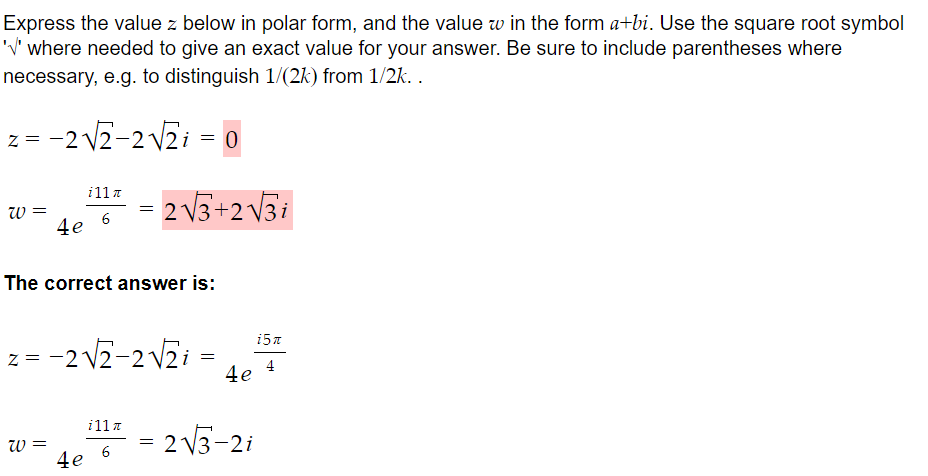 Solved Express the value z below in polar form, and the | Chegg.com