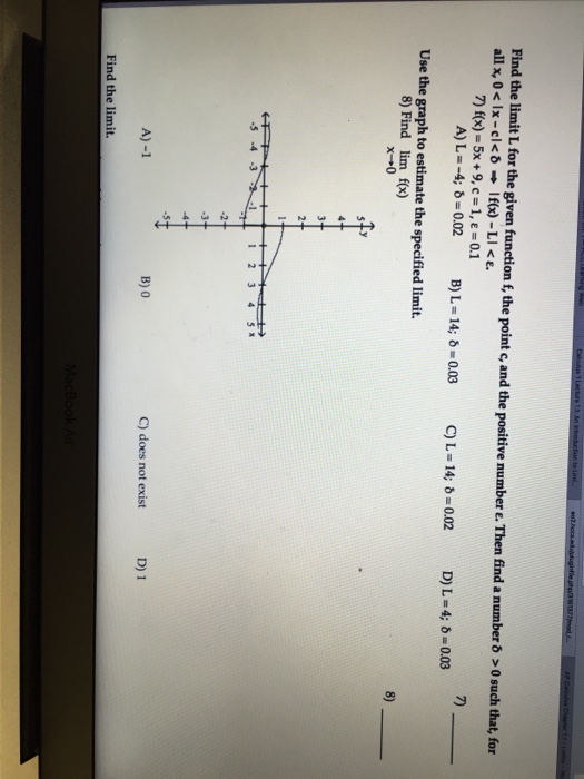Solved Find the limit L for the given function f, the point | Chegg.com