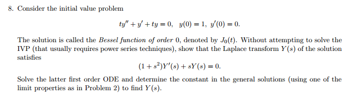 Consider the initial value problem ty" + y' + ty = | Chegg.com