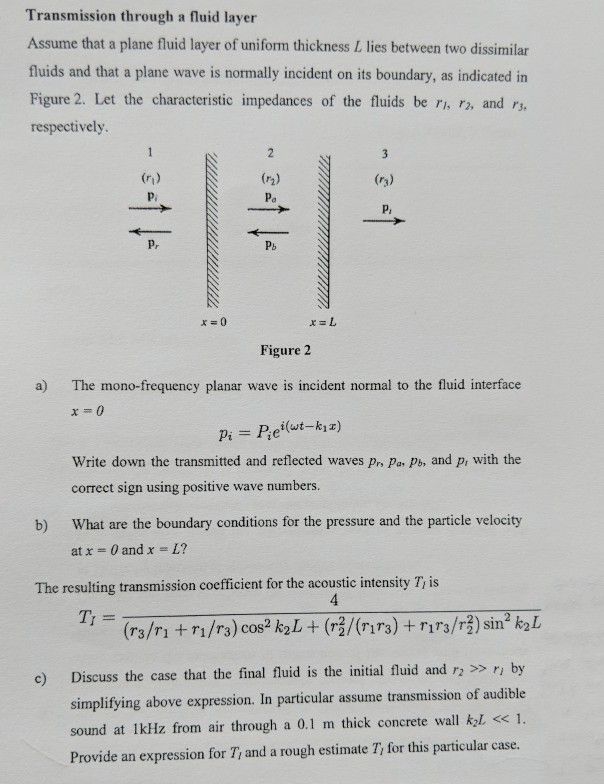 Solved Transmission through a fluid layer Assume that a | Chegg.com