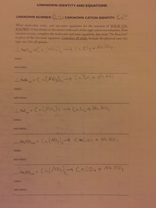Solved UNKNOWN IDENTITY AND EQUATIONS UNKNOWN CATION | Chegg.com