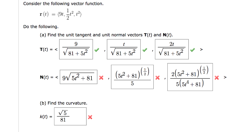 Solved Consider The Following Vector Function R T 9t