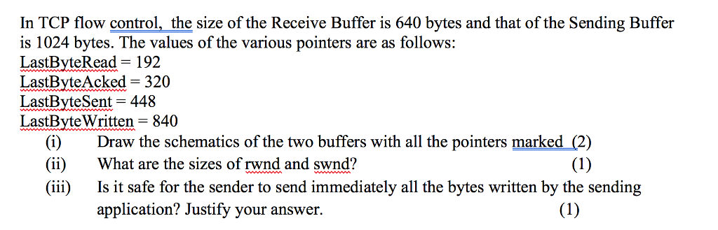 Solved In TCP flow control, the size of the Receive Buffer | Chegg.com