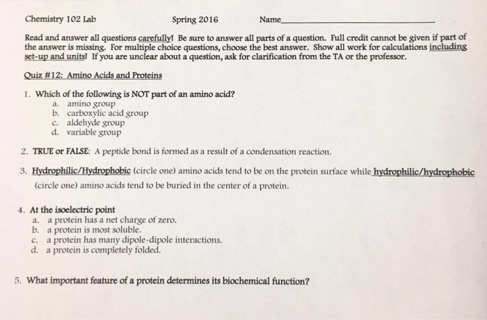Solved Chemistry 102 Lab Spring 2016 Name Read and answer | Chegg.com