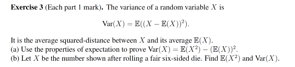 Solved The variance of a random variable X is Var(X) = E((X | Chegg.com