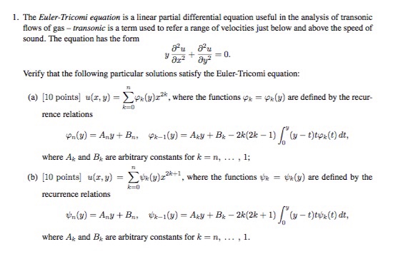 Solved The Euler Tricomi Equation Is A Linear Partial