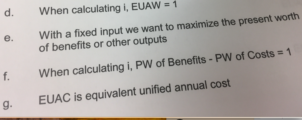 Solved d. When calculating i, EUAW = 1 e. With a fixed input | Chegg.com