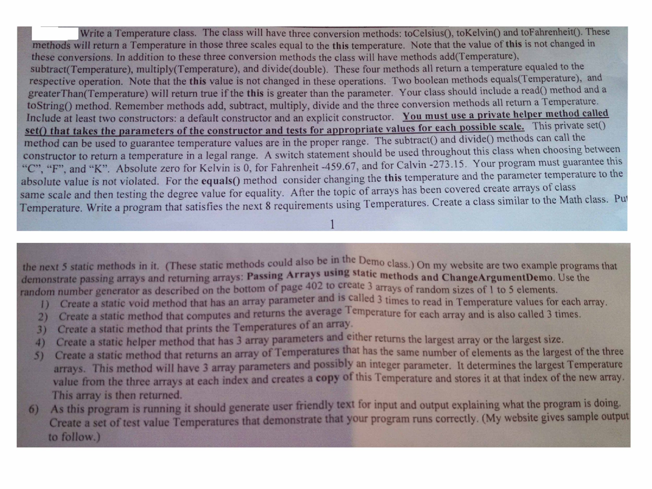 Solved public class TemperatureWithArrays { public | Chegg.com