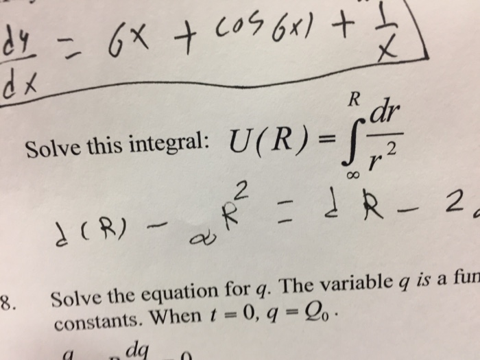 Solved Solve this integral: U(R) = integral_infinity^R | Chegg.com