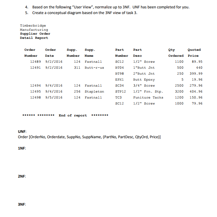 Solved Based on the following "User View", normalize up to | Chegg.com