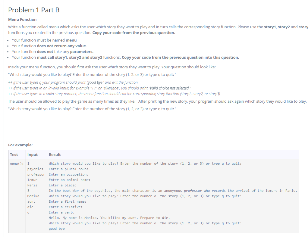 Solved Problem 1 Part A In the game Mad-libs, players are | Chegg.com
