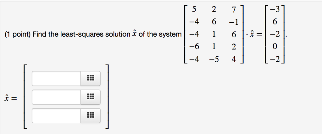 Solved (1 point) Find the least-squares solution x of the | Chegg.com