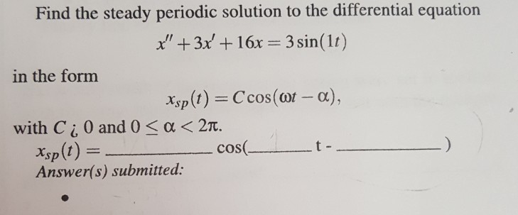 Solved Find the steady periodic solution to the differential | Chegg.com
