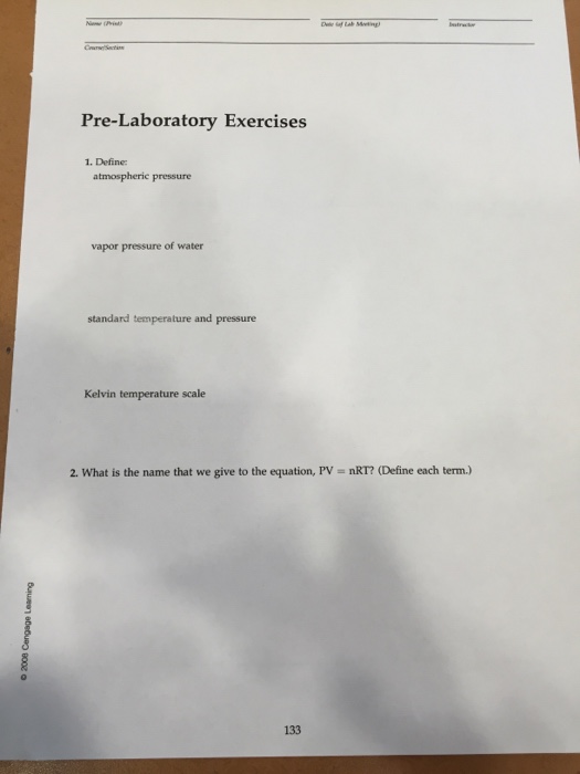 Solved Pre-Laboratory Exercises 1. Define: atmospheric | Chegg.com