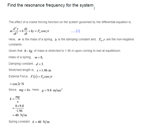 Solved Find the resonance frequency for the system The | Chegg.com